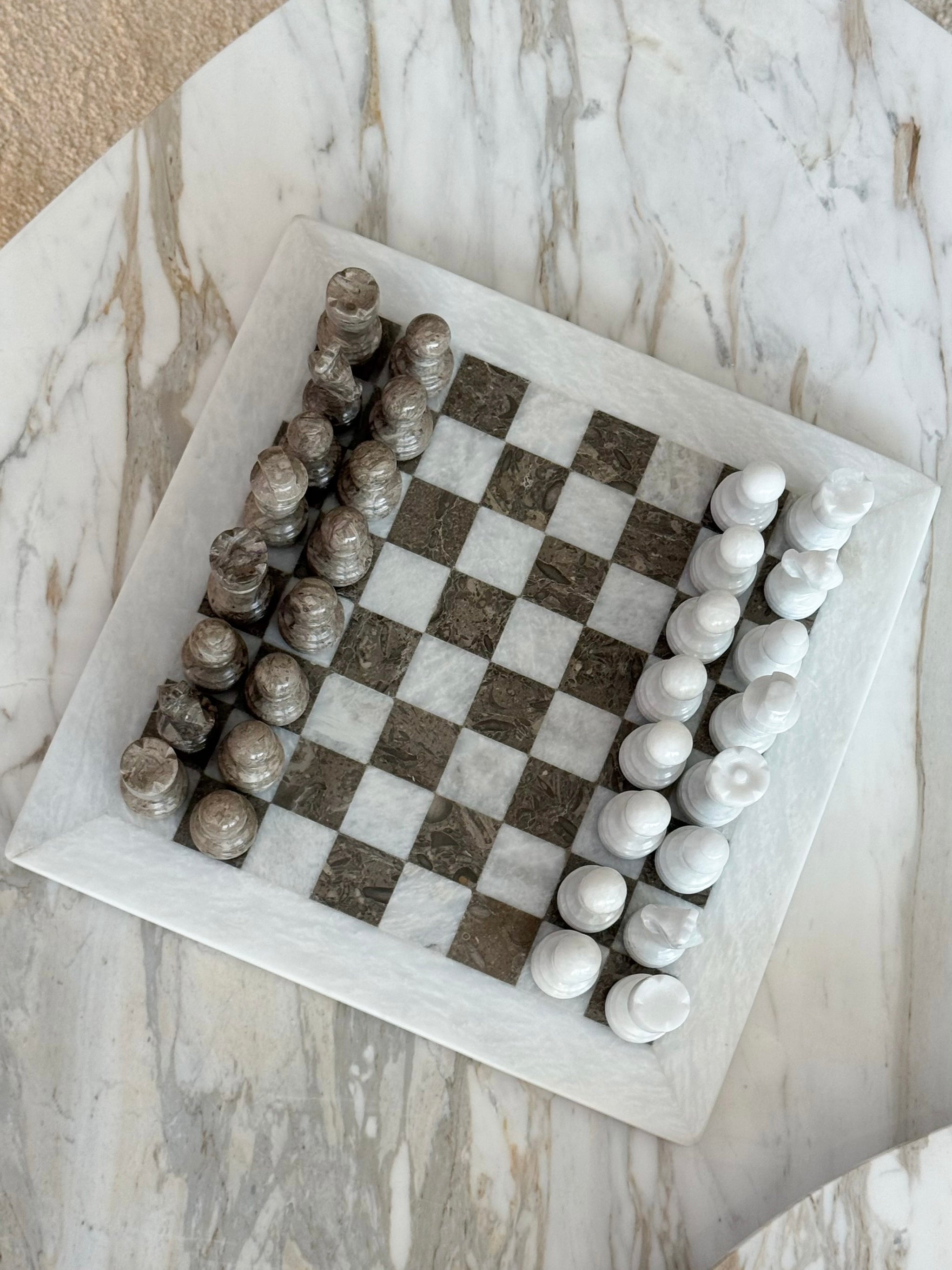 Buy White Marble & Oceanic Grey Marble Chess Board 12" Online in Dubai ...