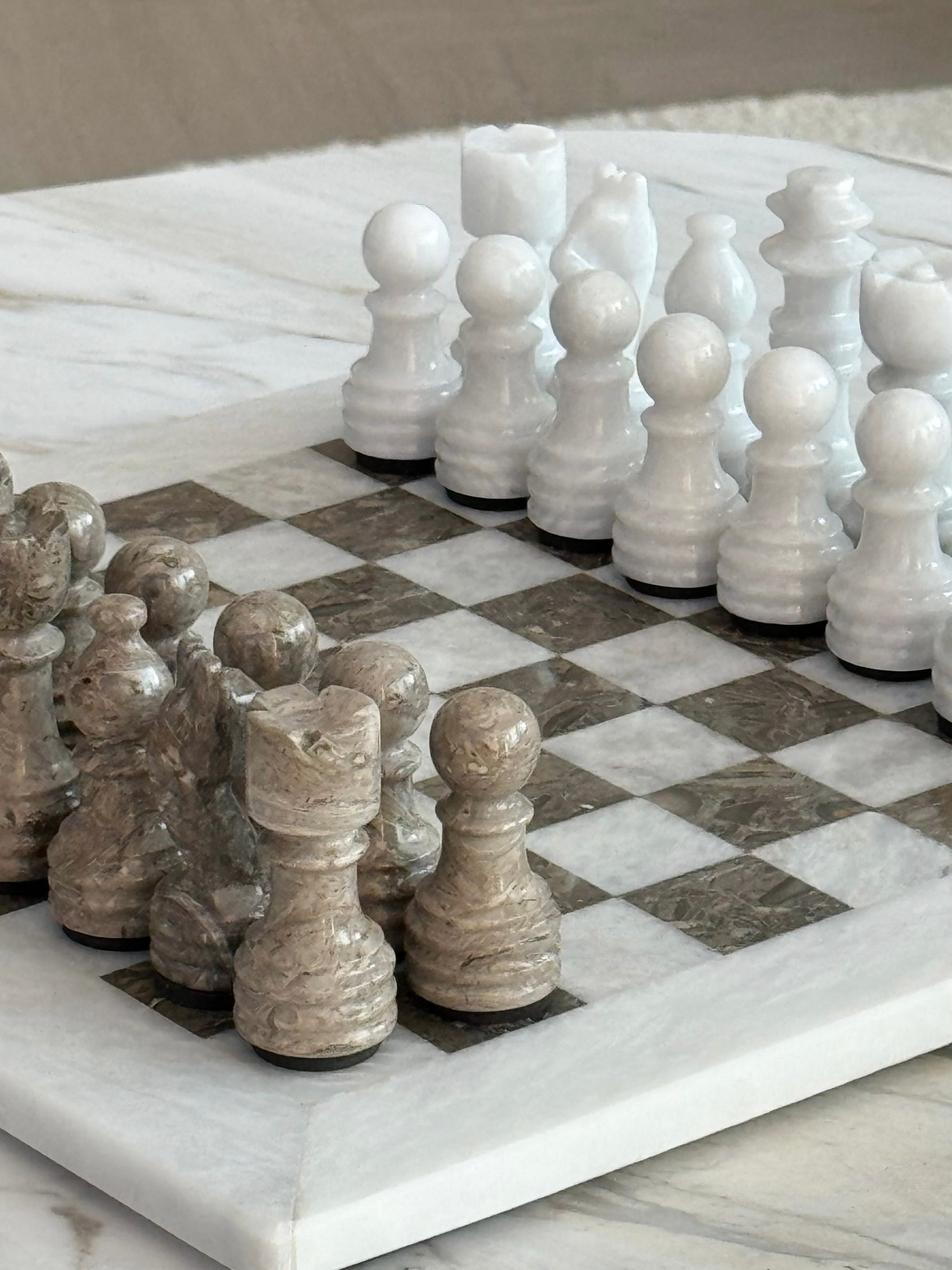 Buy White Marble & Oceanic Grey Marble Chess Board 12" Online in Dubai ...