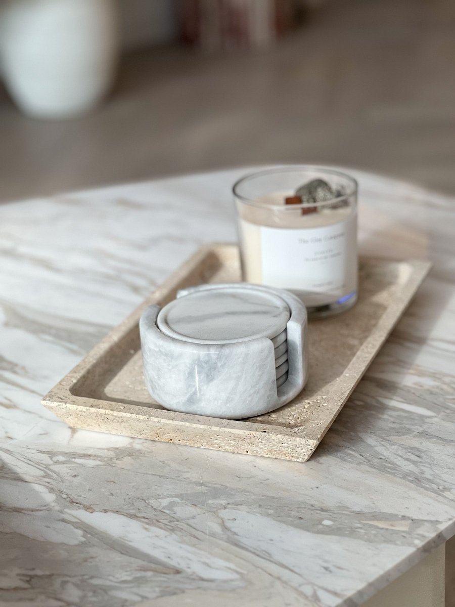 Buy Rae Medium Rectangle Travertine Tray Online in Dubai, UAE - Palm Living